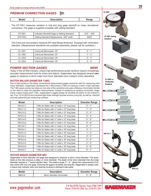 38 DEPTH GAGES 09/08 Pric