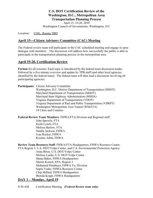 U.S. DOT Certification Review of the Washington, D.C., Metropolitan ...