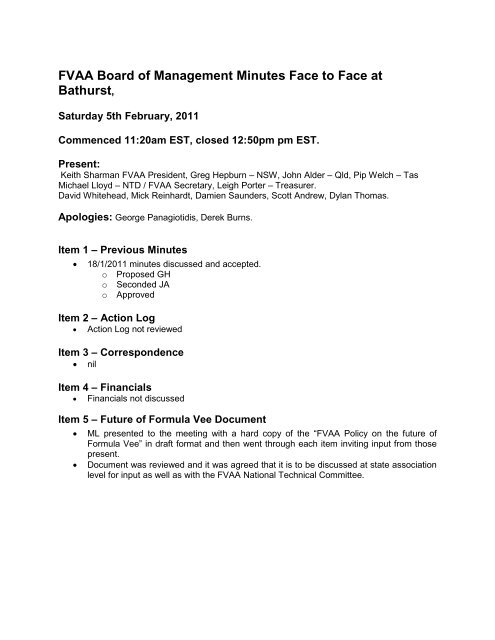 2011 BoM Minutes - Formula Vee Australia