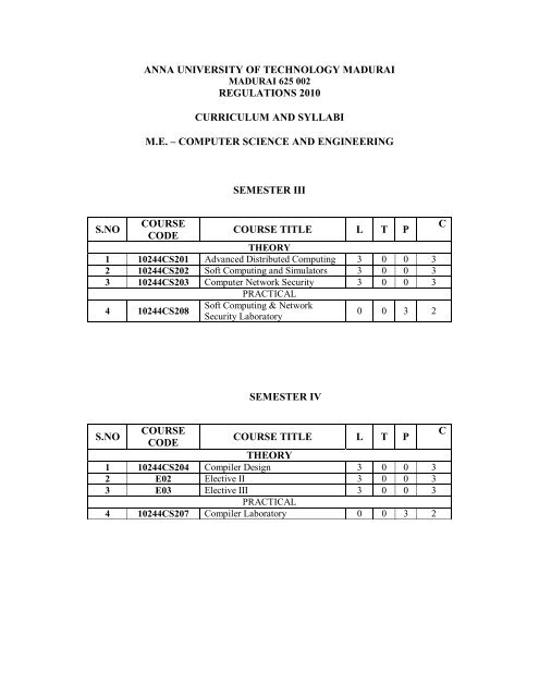 M.E.Computer Science and Engineering - Anna University