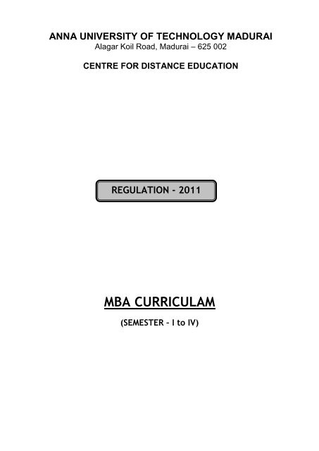 MBA CURRICULAM - Anna University