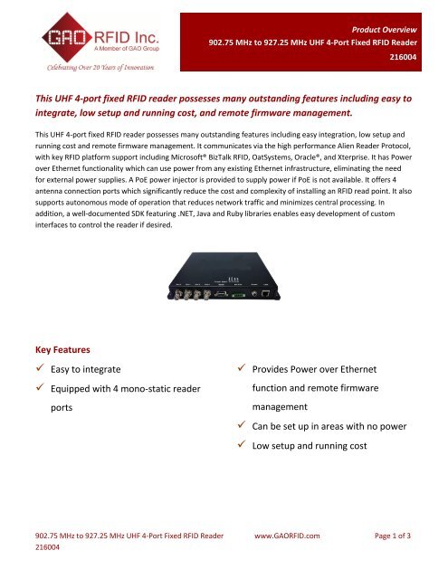 Enterprise Gen 2 RFID Reader (216004) - GAO RFID Inc.