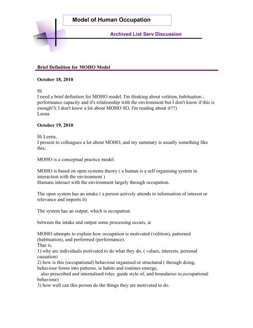 Brief Definition Of MOHO Model Brief Definition Of MOHO Model