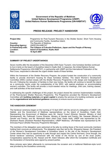 PRESS RELEASE: PROJECT HANDOVER