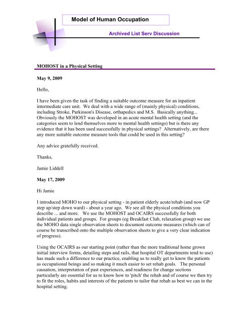 MOHOST in a Physical