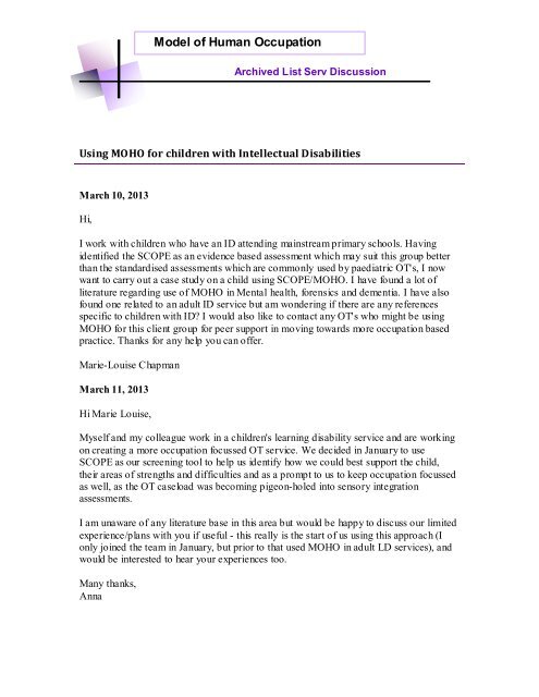 Using MOHO for children with Intellectual Disabilities