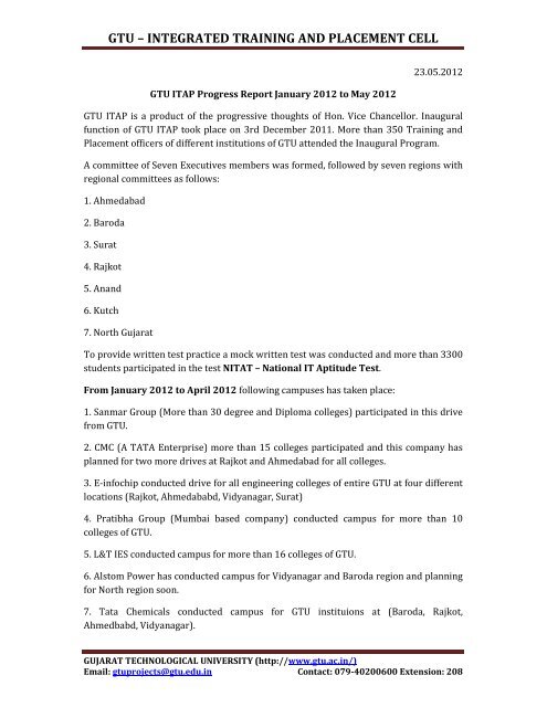 GTU â INTEGRATED TRAINING AND PLACEMENT CELL