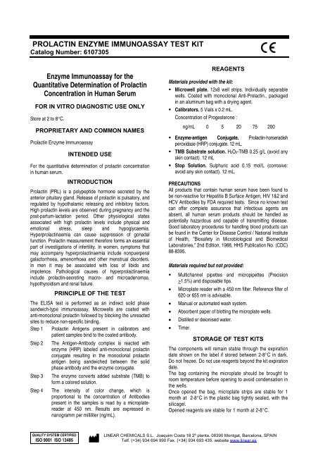 PROLACTIN ENZYME IMMUNOASSAY TEST KIT Enzyme ... - Linear