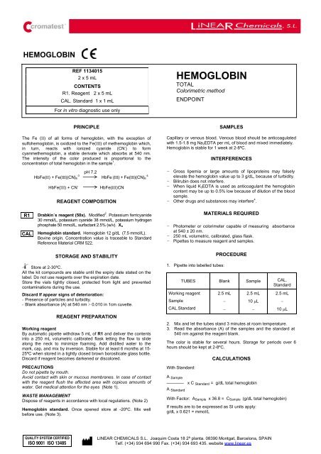 HEMOGLOBIN - LINEAR CHEMICALS