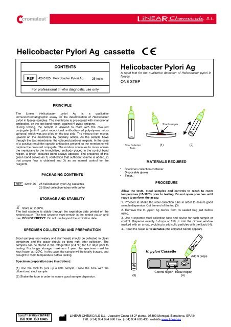 Helicobacter Pylori Ag cassette - LINEAR CHEMICALS