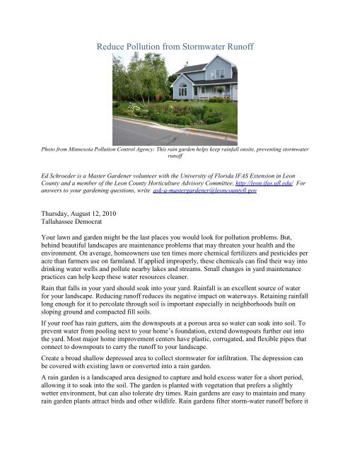 Reduce Pollution from Stormwater Runoff - Leon County Extension