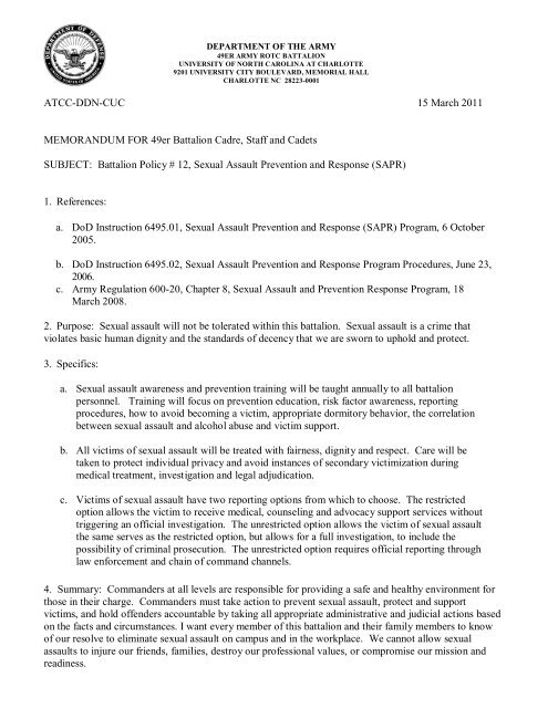 Policy #12 - UNC Charlotte Army ROTC - University of North ...