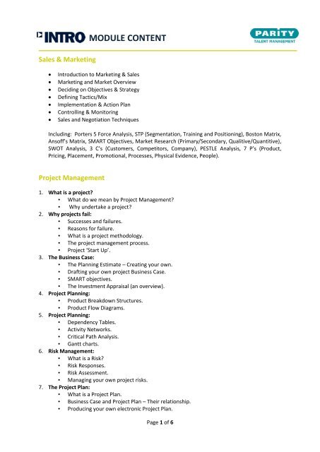 MODULE CONTENT - Intro Programme