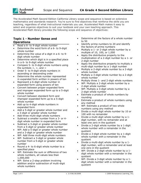 Scope and Sequence CA Grade 4 Second Edition Library Topic 1 ...