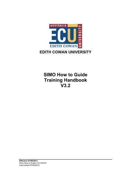 SIMO How to Guide - ECU | Sign In : Portals - Edith Cowan University