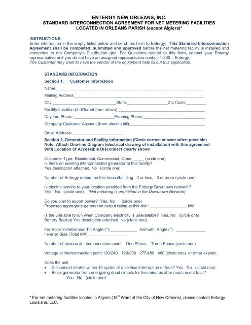 standard interconnection agreement for net metering facilities