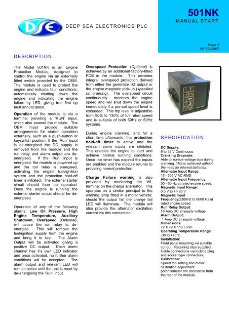 deep sea electronics plc manual start description specification