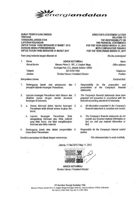 su rat pernyataan direksi director's statement letter ... - Tata Power