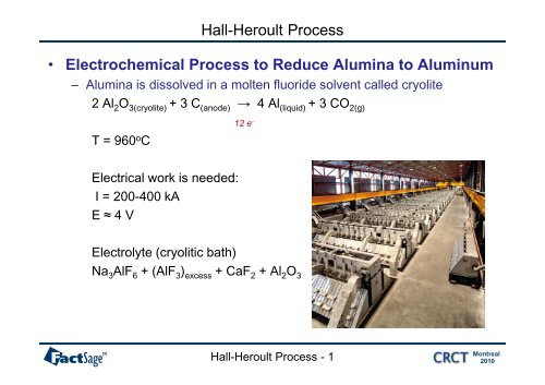 Hall-Heroult Process â ¢ Electrochemical Process to Reduce ... - CRCT