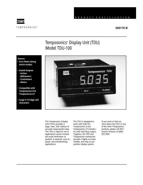TemposonicsÂ® Display Unit (TDU) Model TDU-100 - MTS Sensors