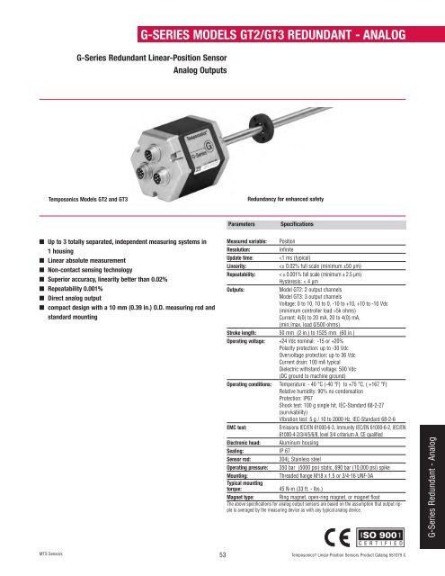 g-series models gt2/gt3 redundant - analog - MTS Sensors