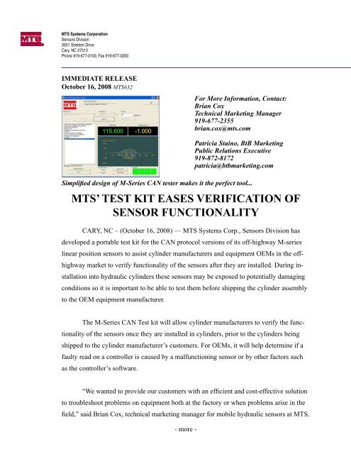 mts' test kit eases verification of sensor functionality - MTS Sensors