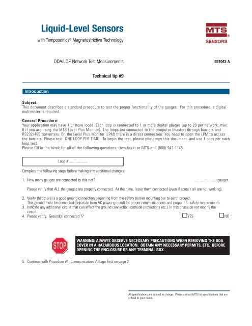 Liquid-Level Sensors - MTS Sensors