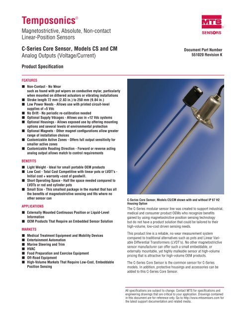 C-Series Core Sensor, Models CS / CM Analog ... - MTS Sensors