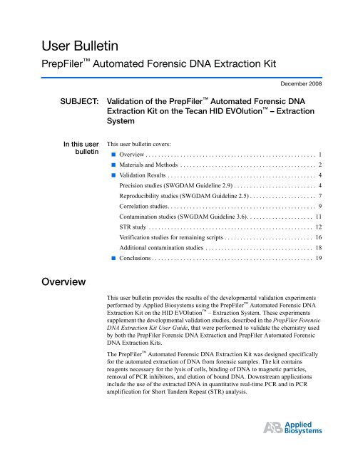 Validation Of The Prepfiler™ Automated Forensic Dna Extraction Kit