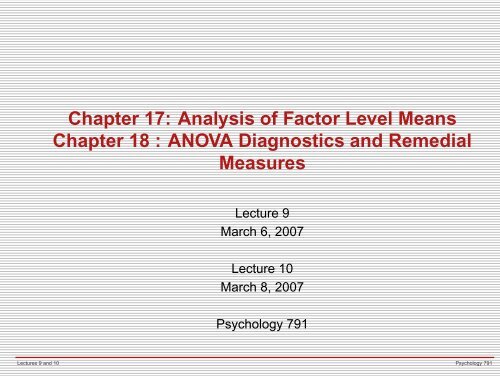 ANOVA Diagnostics and Remedial Measures