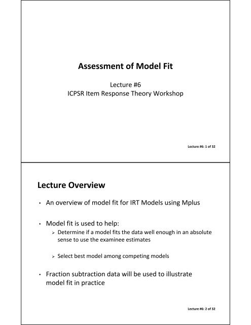 Assessment of IRT Model Fit (with Mplus)