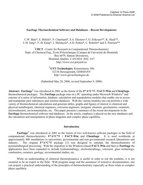 FactSage Thermochemical Software and Databases ... - CRCT