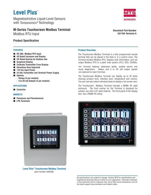 M-Series Touchscreen Modbus Terminal, Product ... - MTS Sensors