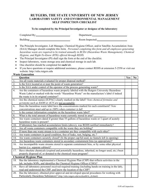 PI Laboratory Self Inspection Form - Rutgers, The State University of ...