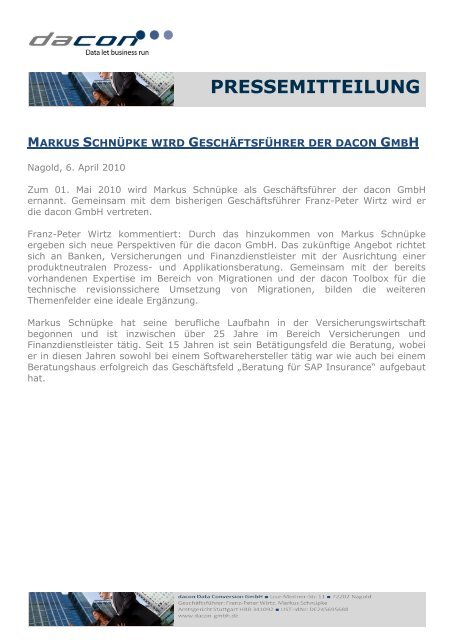 PRESSEMITTEILUNG - dacon Data Conversion GmbH