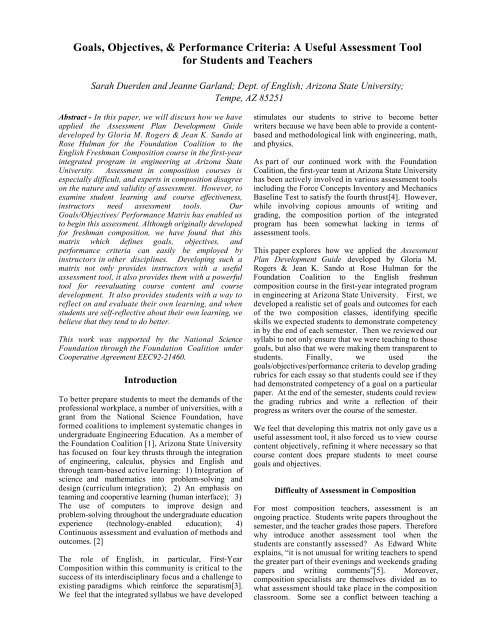 Goals, Objectives, & Performance Criteria - Fie-conference.org