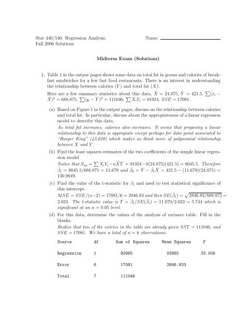 Solutions - Department of Mathematics and Statistics