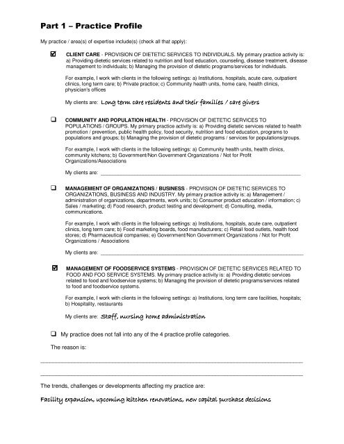 Part 1 â Practice Profile - College of Dietitians of Alberta