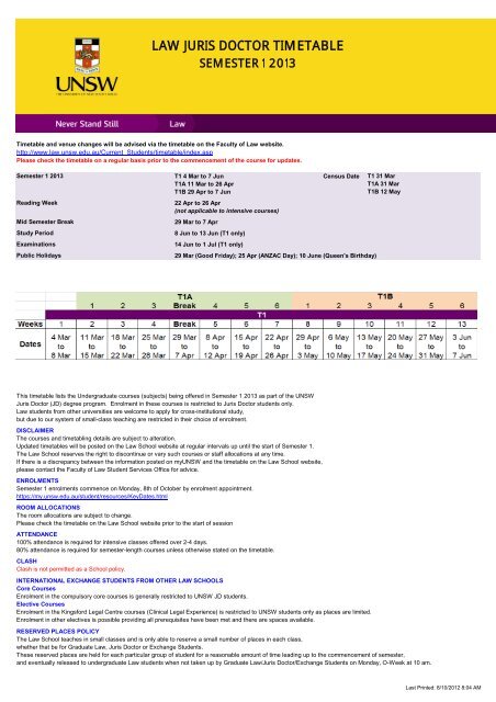 LAW JURIS DOCTOR TIMETABLE - UNSW Law