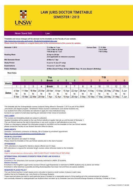 LAW JURIS DOCTOR TIMETABLE - UNSW Law