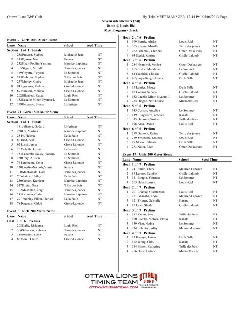 Dôme @ Louis-Riel Meet - Ottawa Lions Timing Team