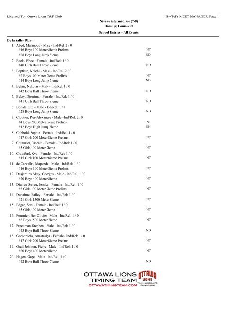 Dôme @ Louis-Riel School Entri - Ottawa Lions Timing Team