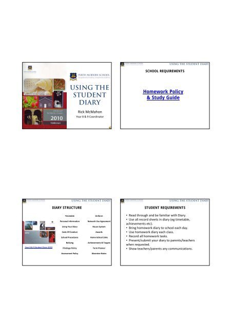 Homework Diary Slideshow pdf Perth Modern School