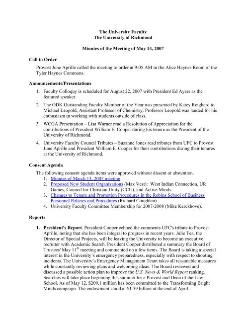 minutes of May 14, 2007 meeting - University of Richmond