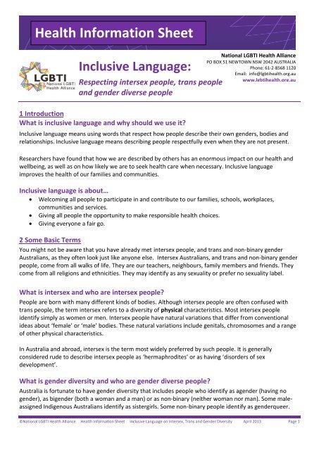 Information Sheet, Inclusive Language