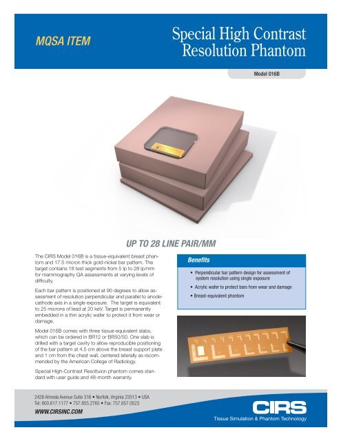Special High Contrast Resolution Phantom - CIRS