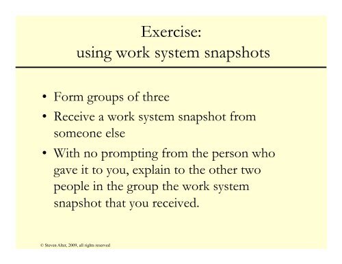 Work System Snapshot in-class exercise