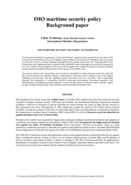 IMO maritime security policy Background paper