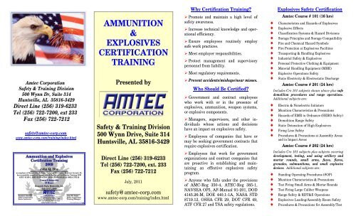 Ammunition & Explosives Certification Training Brochure - Amtec Corp