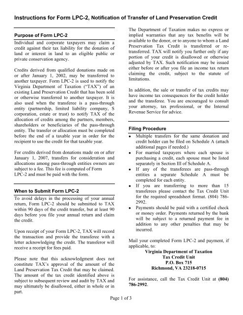 Instructions for Form LPC-2, Notification of Transfer of Land ...